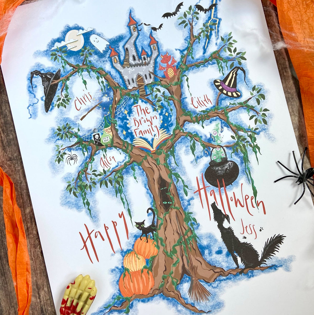 Magical Halloween Themed Family Tree – The Illustrated Tree Co